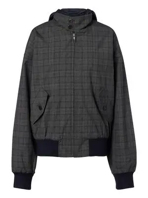 Prada Checked Hooded Virgin Wool Jacket - Grey