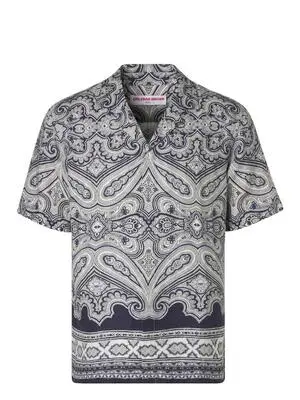Orlebar Brown Maitan Paisley Linen Bowling Shirt - Blue