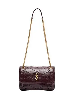 Saint Laurent Niki Cassandre Mini Leather Shoulder Bag - Burgundy