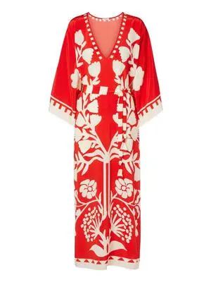 ERES Holi Belted Printed Silk Kaftan - Red