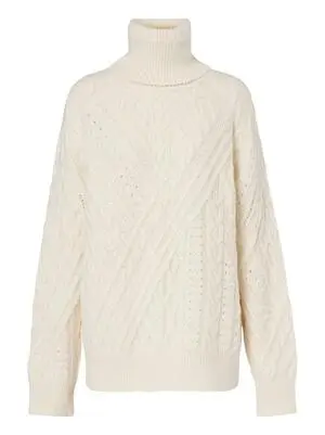 Saint Laurent Cable-knit Alpaca-blend Turtleneck Sweater - White