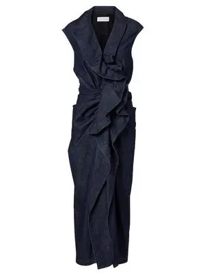 Dries Van Noten Ruffled Denim Midi Dress - Blue
