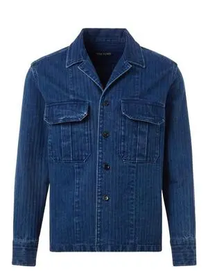 TOM FORD Striped Denim Overshirt - Blue