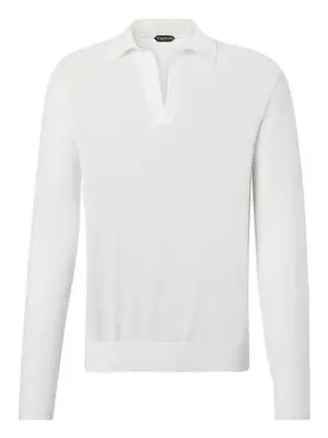 TOM FORD Semi-sheer Cotton Polo Sweater - White