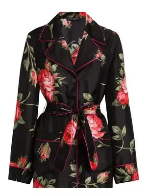 Dolce & Gabbana Roses Bouquet Print Silk Shirt - Black