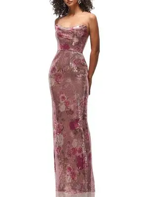 After Six Cassandra Floral Sequin Strapless Column Gown - Rose Bloom