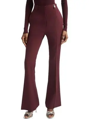 Versace Stretch Virgin Wool Gabardine Flare Leg Pants - Burgundy