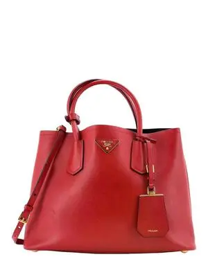 Prada Cuir Double Saffiano Leather Medium Tote Bag - Red