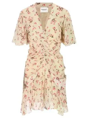 Isabel Marant Floral-print Ruched Midi Dress - Neutrals