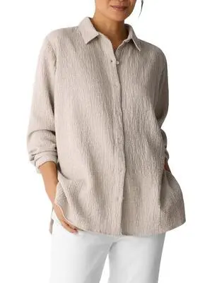 Eileen Fisher Classic Collar Organic Cotton Button-up Shirt - Dove