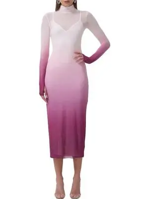 AFRM Shailene Long Sleeve Mesh Midi Dress - Mauve Ombre