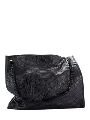 Saint Laurent Niki Shopping Tote Matelasse Chevron Leather Large - Black