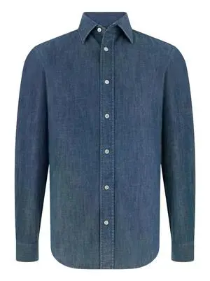 Boggi Milano Bowling-collar Denim Shirt - Blue