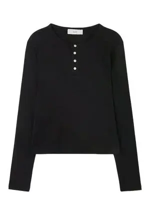 DUNST Buttoned Long-sleeve T-shirt - Black