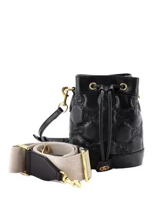 Gucci Gg Matelasse Leather Small Bucket Bag - Black