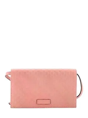 Gucci Wallet On Strap Microissima Leather Crossbody Bag - Pink