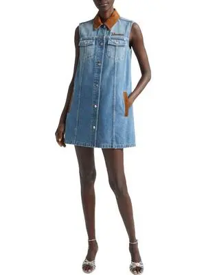 Versace Suede Trim Denim Shirtdress - Medium Blue