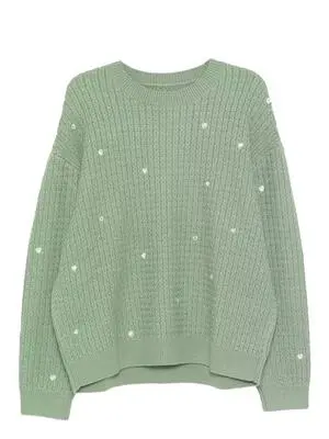 CROQUIS Heart-embroidered Sweater - Green