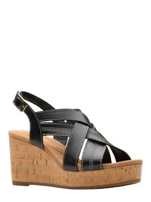 Clarks Savina Slingback Wedge Sandal Black/black