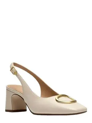 Clarks Square Toe Slingback Pumps - Cream Leather