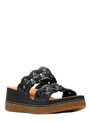 Clarks Woven Leather Wedge Sandals - Black Combo