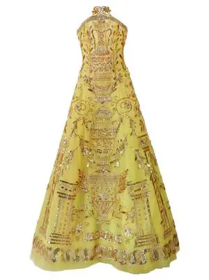 Carolina Herrera Embroidered Tulle Strapless Ball Gown - Yellow