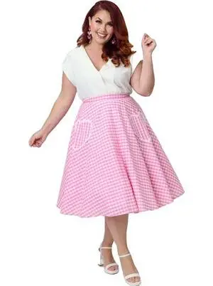 Unique Vintage Sally Swing Skirt - Pink Gingham Print