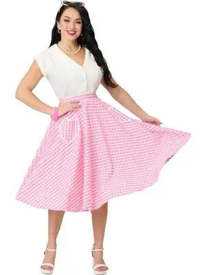 Unique Vintage Sally Swing Skirt - Pink Gingham Print
