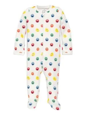 PRIMARY Baby Organic Sesame Street Friends Zip Footie - Ivory Rainbow Sesame Street