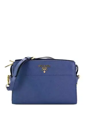 Prada Bibliotheque Saffiano Leather Crossbody Bag - Blue