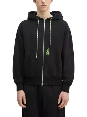 Aries Embroidered Zip-up Hoodie - Black