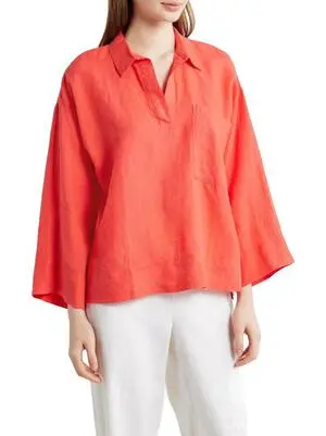 Eileen Fisher Organic Linen Popover Top - Watermelon