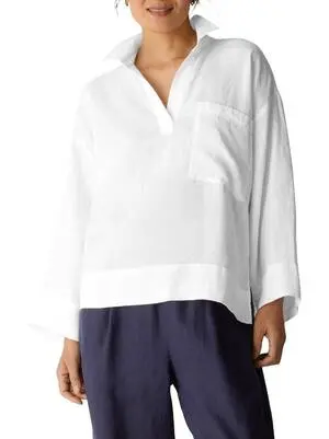 Eileen Fisher Organic Linen Popover Top - White