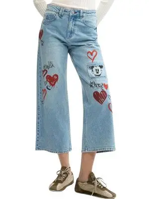 Desigual Printed Wide-leg Jeans - Medium Blue