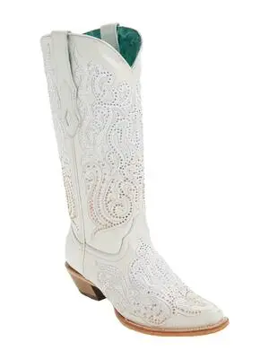 CORRAL Crystal And Embroidered Western Boots - White