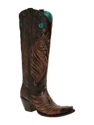 CORRAL Embroidered Overlay Western Boots - Black/honey