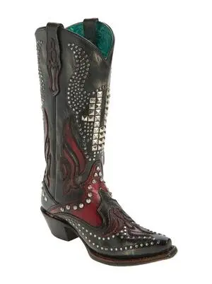 CORRAL Embroidered Overlay Western Boots - Black/bone Overlay