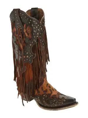 CORRAL Fringe Overlay Western Boot - Honey