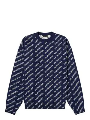 Balenciaga All Over Logo Crewneck Sweater - Blue