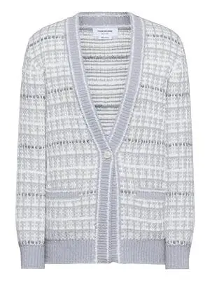 Thom Browne Tweed Elongated V-neck Cardigan - Grey