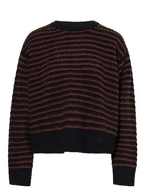 GANNI Striped Wool And Cotton Jumper - Chocolate Plum