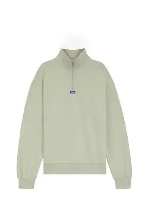Hugo Logo-patch Quarter-zip Cotton-terry Sweatshirt - Open Green