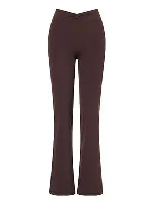 Bo+tee Flare V-shape-waist Stretch-woven Leggings - Brown
