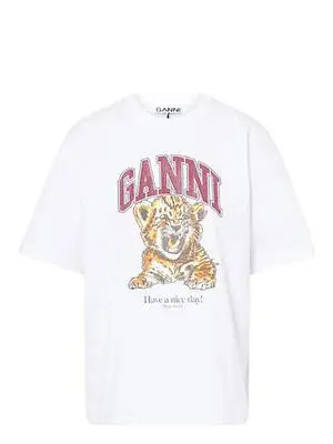 GANNI Tiger-print Cotton-jersey T-shirt - Bright White