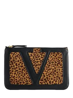 Valentino Garavani Viv Superstar Leopard-print Leather Pouch - Biscotto/barkbrown