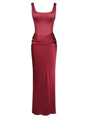 House Of Cb Kira Gathered Satin Maxi Dress - Red