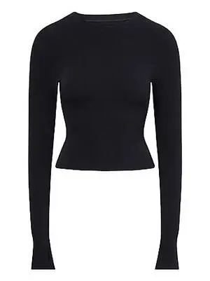 Bo+tee Thermal Long-sleeve Stretch-rib Top - Black