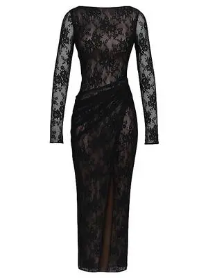 House Of Cb Sapphira Asymmetric Stretch-lace Maxi Dress - Black
