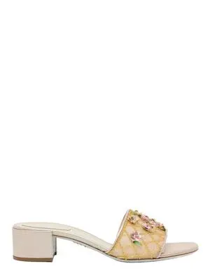 Rene Caovilla Floral Appliqué Heeled Sandals - Neutrals