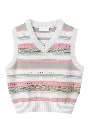 DUNST Striped Knitted Vest - White